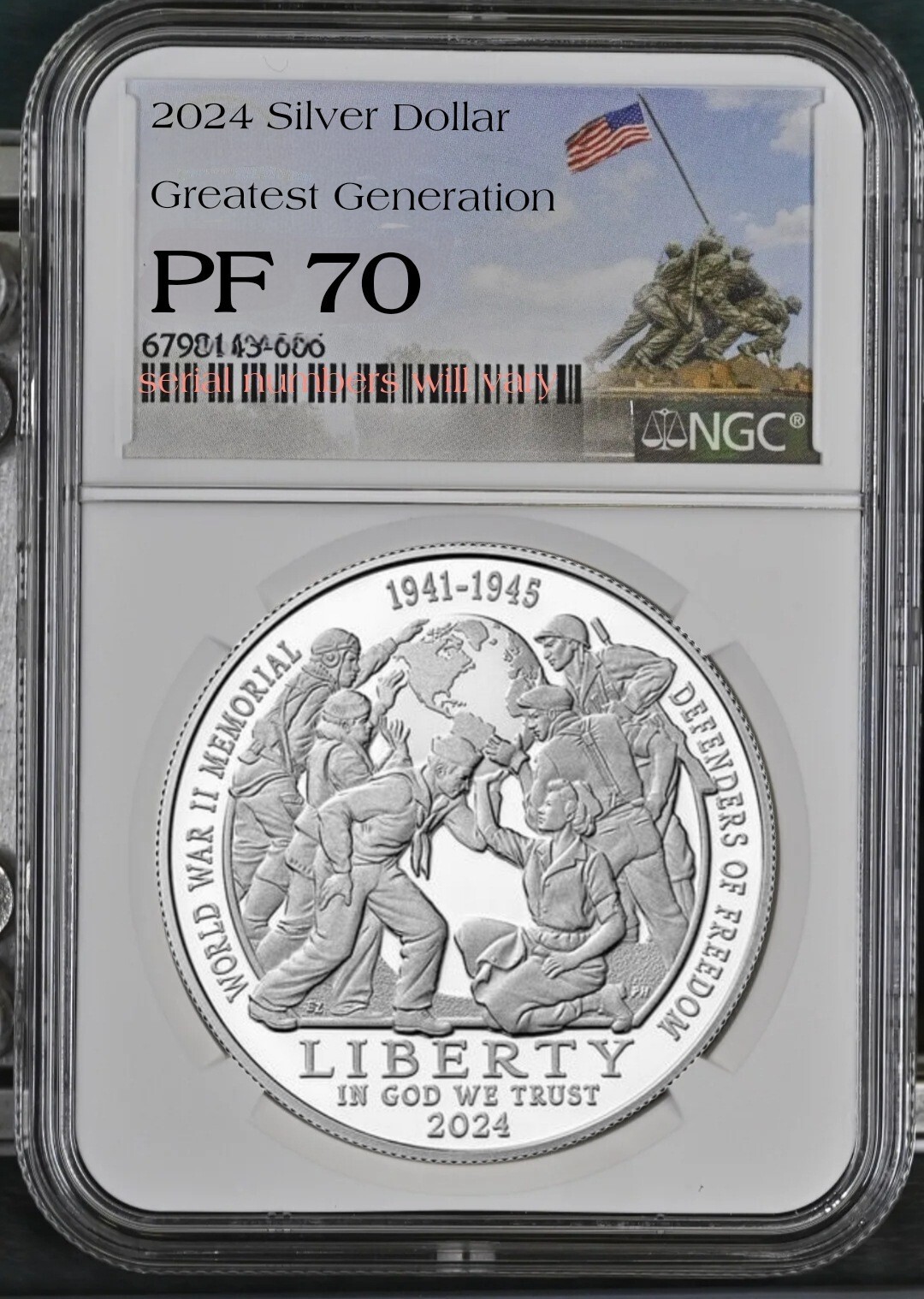 PRESALE- 2024-P NGC PF70 Greatest Generation Silver Dollar PROOF IWO ...