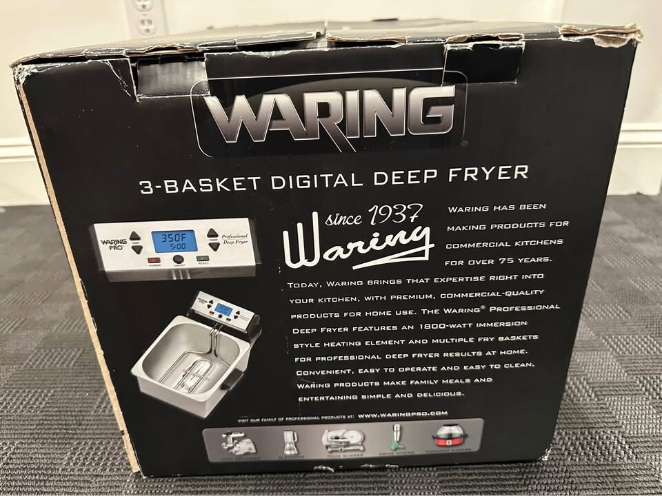 Waring Pro Professional Deep Fryer DF280 3 Baskets Lid and Handles ...