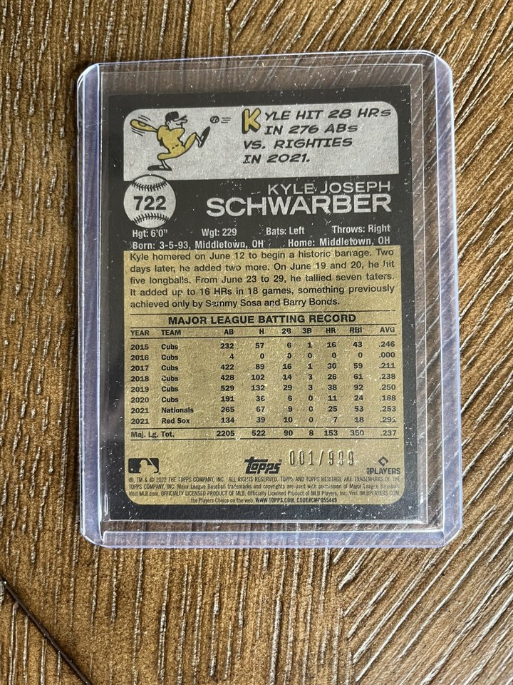 2022 Topps Heritage High Number Chrome Kyle Schwarber 001/999 First On ...