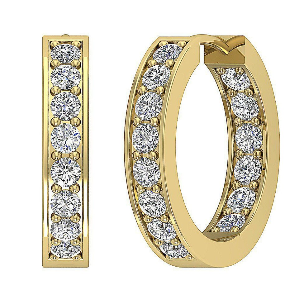 Hoop Earring InOut side Natural Diamond VVS1 F 1.35 Carat 14K White ...
