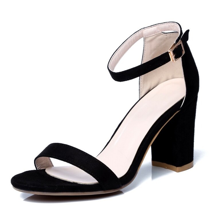 Womens Block High Heel Ankle Strap Sandals Suede Pump Open Toe Shoes ...