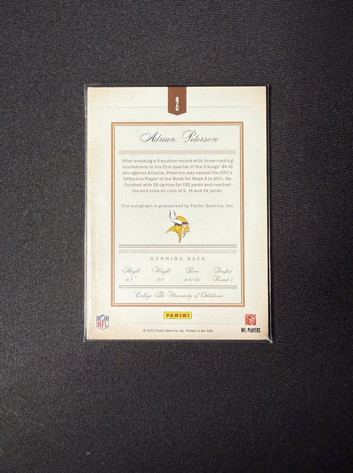 2012 Prime Signatures - Adrian Peterson #2 auto /5 | eBay