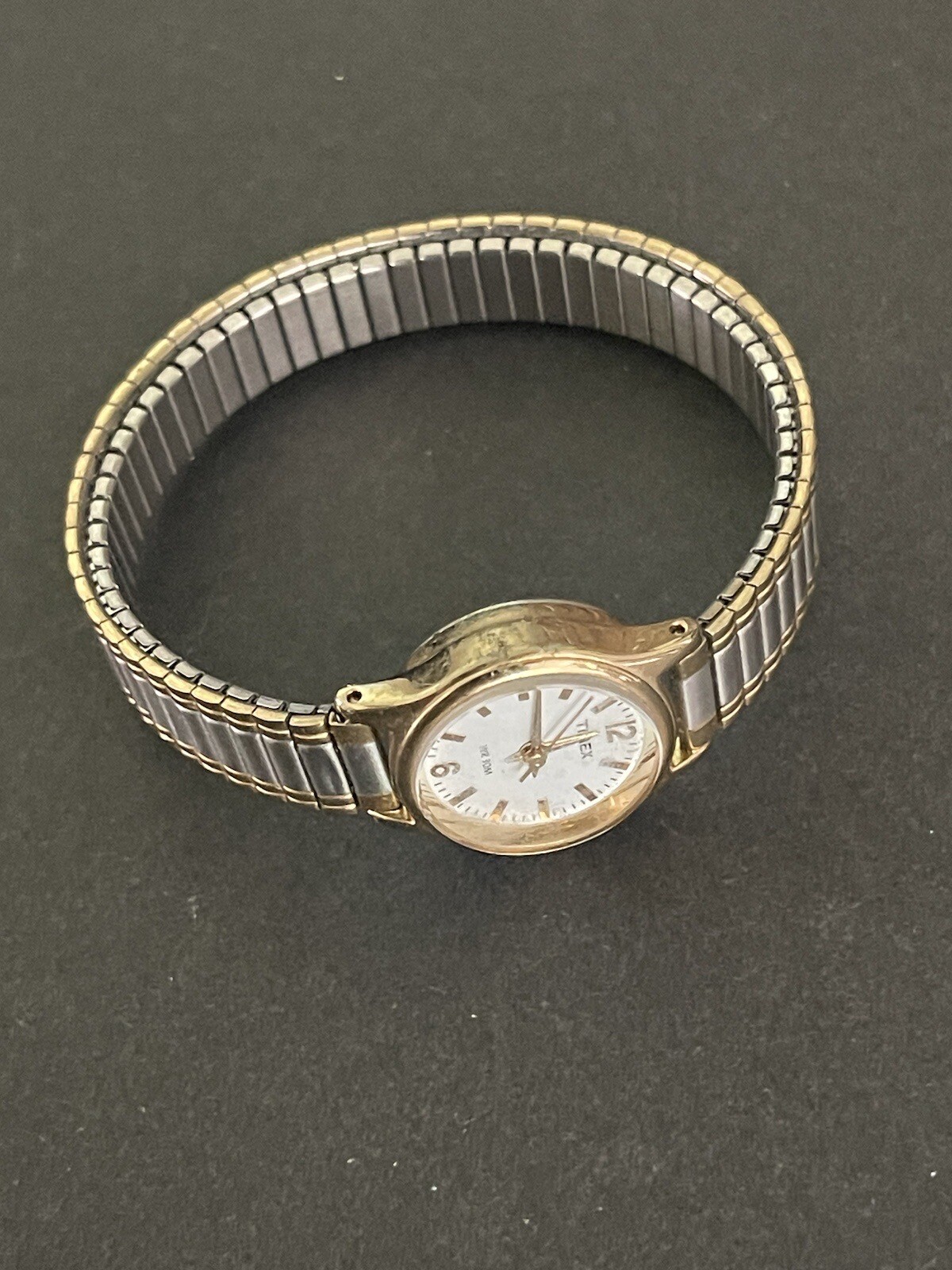 Vintage Timex CR1216 Cell Two Tone Stretch Band Quartz Analog Ladies ...