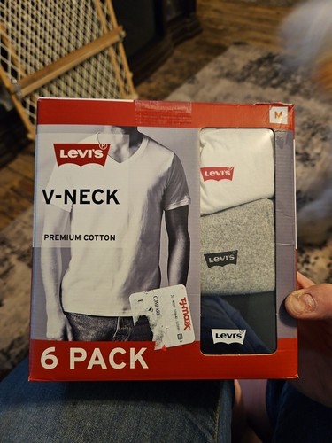 NIB Levis 6 Pack Mens V-Neck Premium Cotton T-SHIRTS Medium White Grey ...
