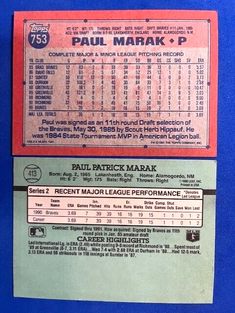 MLB - Paul Marak 1991 Topps 40th Anniv & 1991 Donruss Rated Rookie ...