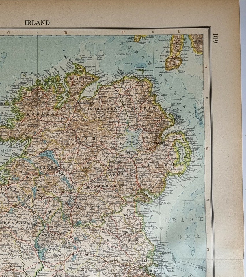 1922 ANTIQUE MAP IRELAND LONGFORD GALWAY CLARE LIMERICK CORK DUBLIN ...