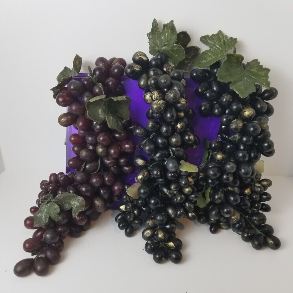 Lot 7 Grape Clusters Vtg Faux Decorative Purple Gold Highlights Dark ...