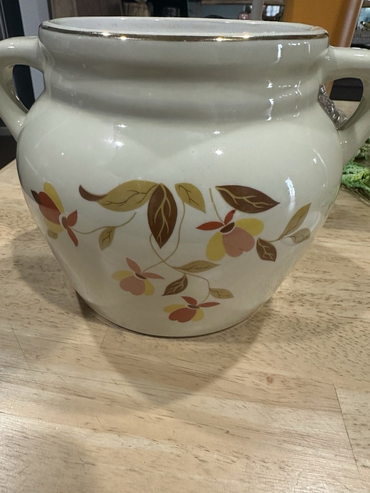 Vintage HALL’S Jewel Tea Autumn Leaf TWO HANDLE BEAN POT WITH LID Made ...