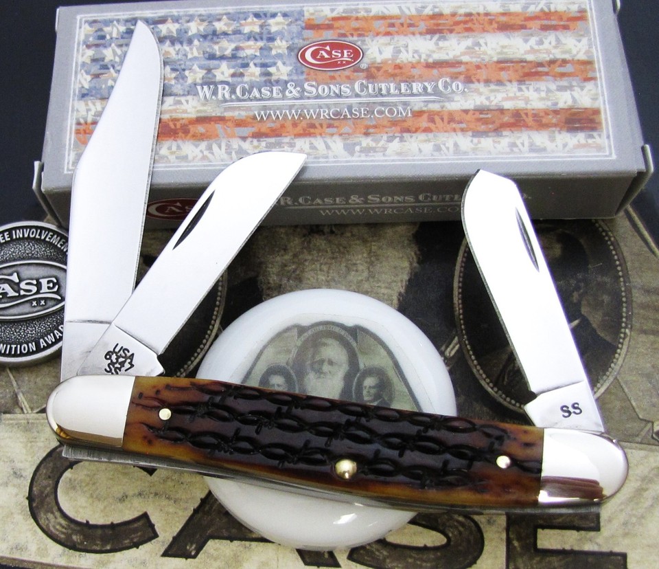 Case XX Barb Wire 6347 Stockman Knife 2001 SFO Barb Wire Bone XX Shield ...