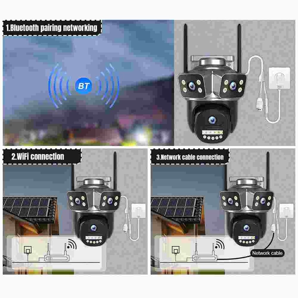 3 Lens 6MP WiFi IP Camera Wireless 1080P Outdoor CCTV PTZ Home Security ...