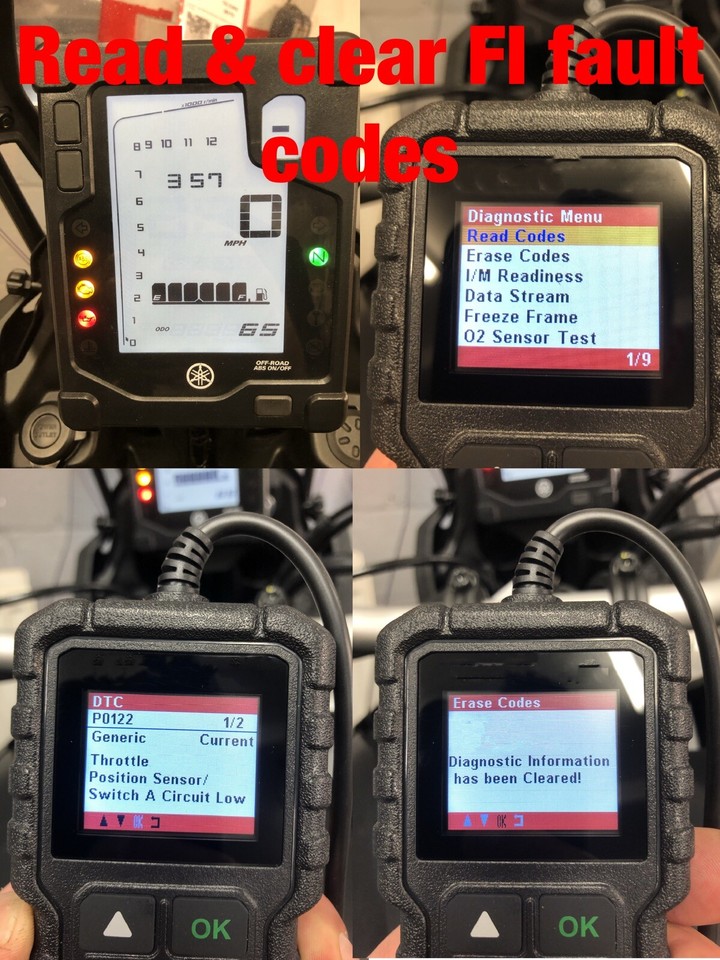 Yamaha FI, OBD2 fault code scanner diagnostic tool MT10 MT09 XSR900 R1 ...