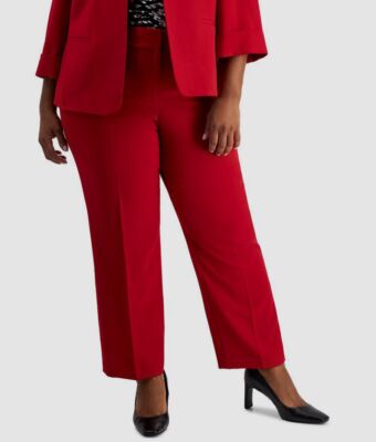Kasper Women's Red Solid Stretch Crepe Mid-Rise Ankle Pants Plus Size ...