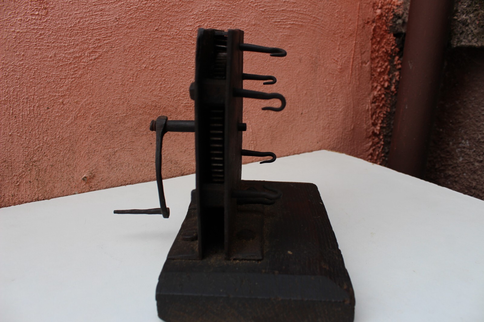 ANTIQUE - Museum Piece Iron Hand Cranck Rope Making Machine Wood Base ...