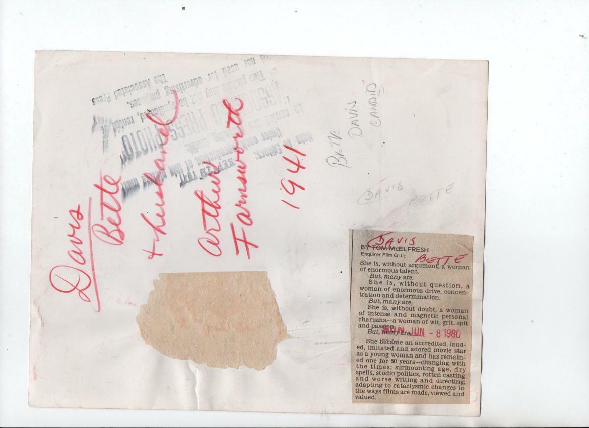 BETTE DAVIS ARTHUR FARNSWORTH ORIGINAL 7X9 PHOTO 1941 CANDID IN HORSE ...