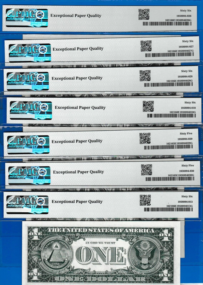 1957 B $1 SILVER CERTIFICATE Serial Number V 58806854 TO 62 "ONE NOTE ...