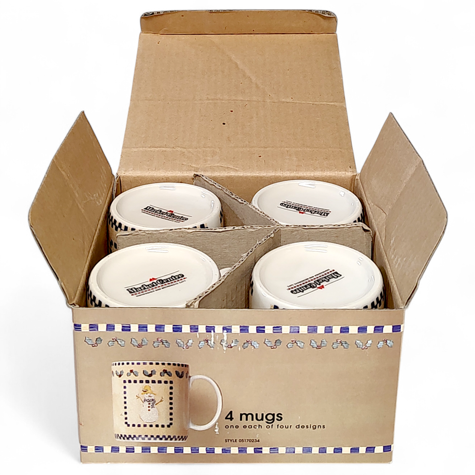 NIB Market Center Holiday Mugs Set of 4 Coffee/ Cappuccino/ Coco/ Tea ...