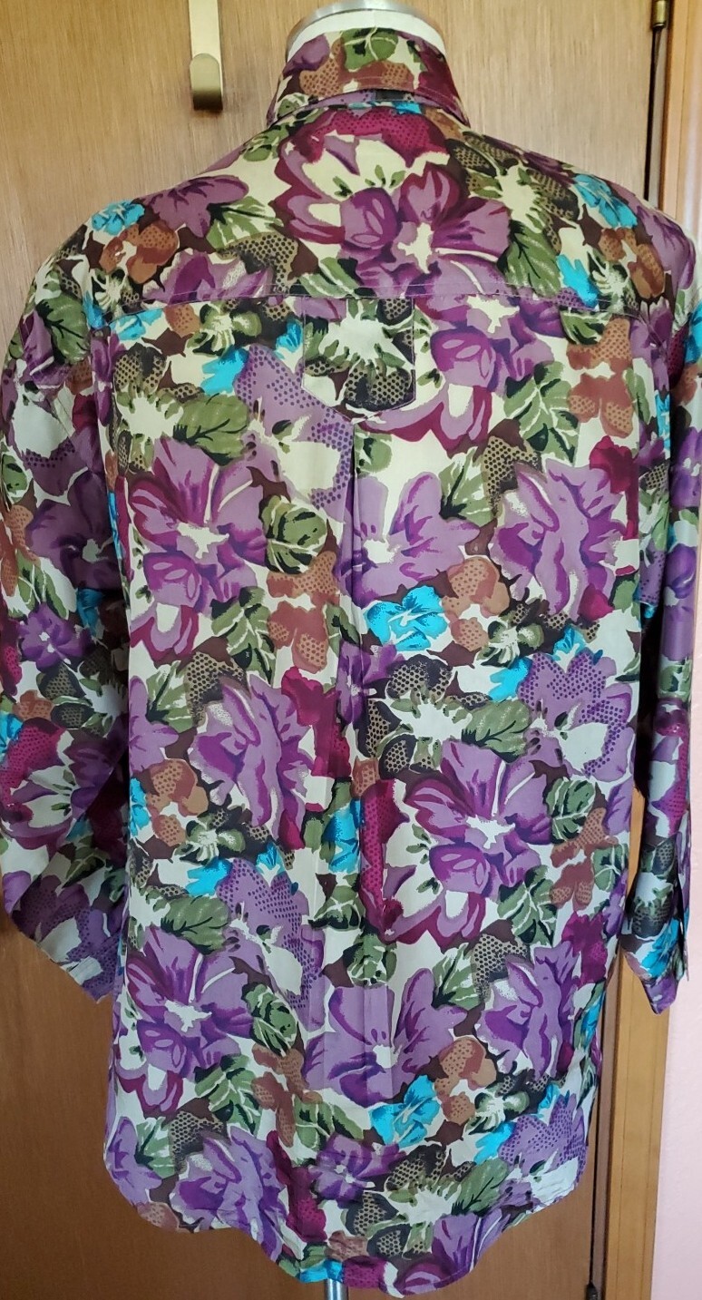 Vintage Jeri Marque 100% Silk Long Sleeve Button Up Blouse Floral Top ...