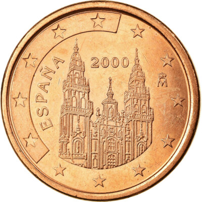 [#724046] Spanien, 5 Euro Cent, 2000, SS, Copper Plated Steel, KM:1042 ...