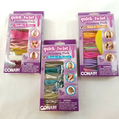 3 CONAIR Quick Twist Hair Braid Accessory Kits Florals Sparkle Bold ...