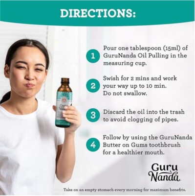 Guru Nanda Oil Pulling (8 Fl.Oz) Coconut Oil and Peppermint Oil Whiter ...