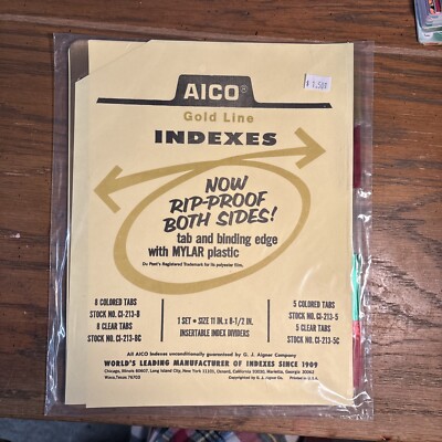 Vintage AICO Gold Line Indexes Rip-proof Binder Paper Dividers -New Set ...