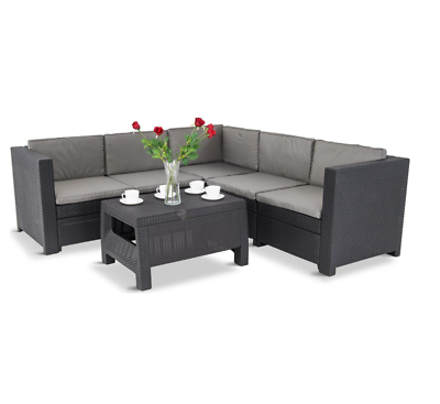KETER RATTAN GARDEN SET DARK GREY CORNER SOFA TABLE OUTDOOR PATIO ...