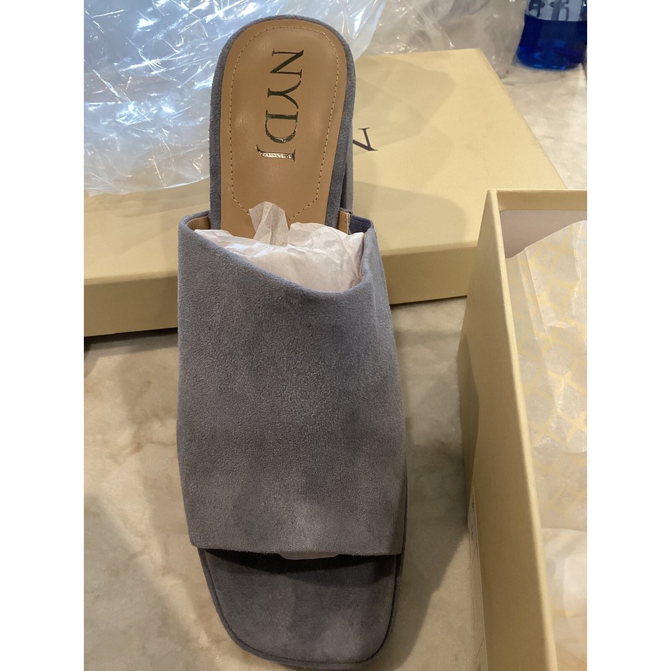 NYDJ Suede sz 10 Mules Block Heel Slip On Slides Blue Leather Shoes ...