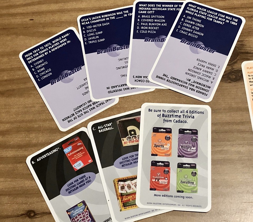 Buzztime 20 Sports Trivia Cards Series 1 200+ Questions Cadeco Used ...