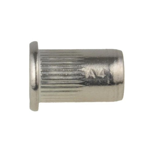 M6 x 15.5mm G316 Stainless Nutsert Large Flange Round Open Splined ...