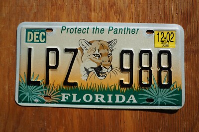 2002 Florida PROTECT THE PANTHER License Plate - Animal Cat Wildlife ...
