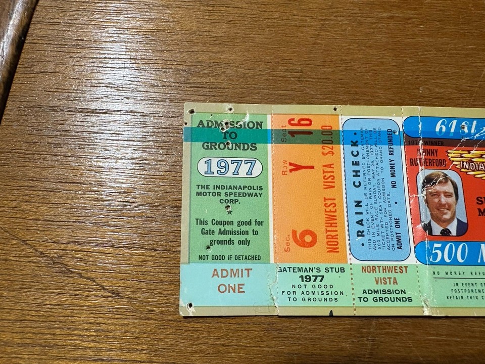 1977 Indianapolis 500 ticket AJ Foyt winner full ticket,Johnny ...