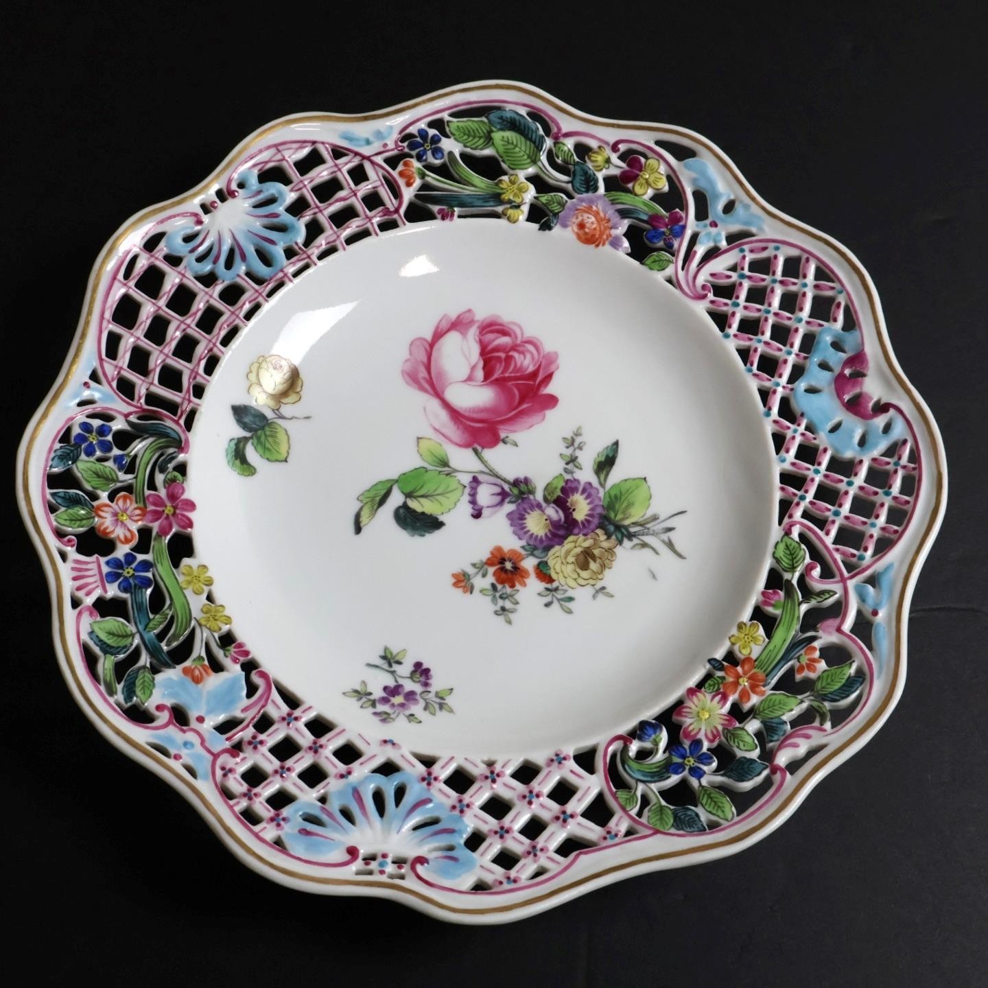 Antique Herend Porcelain Hand Painted Floral Reticulated Plate 8 1/4 ...