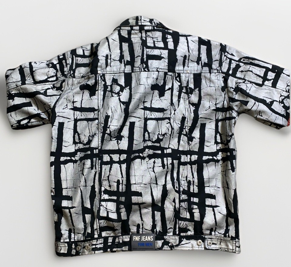 FNF 2000 JEAN Mens 2XL Hip Hop Button Up Black & Silver Denim Jacket | eBay