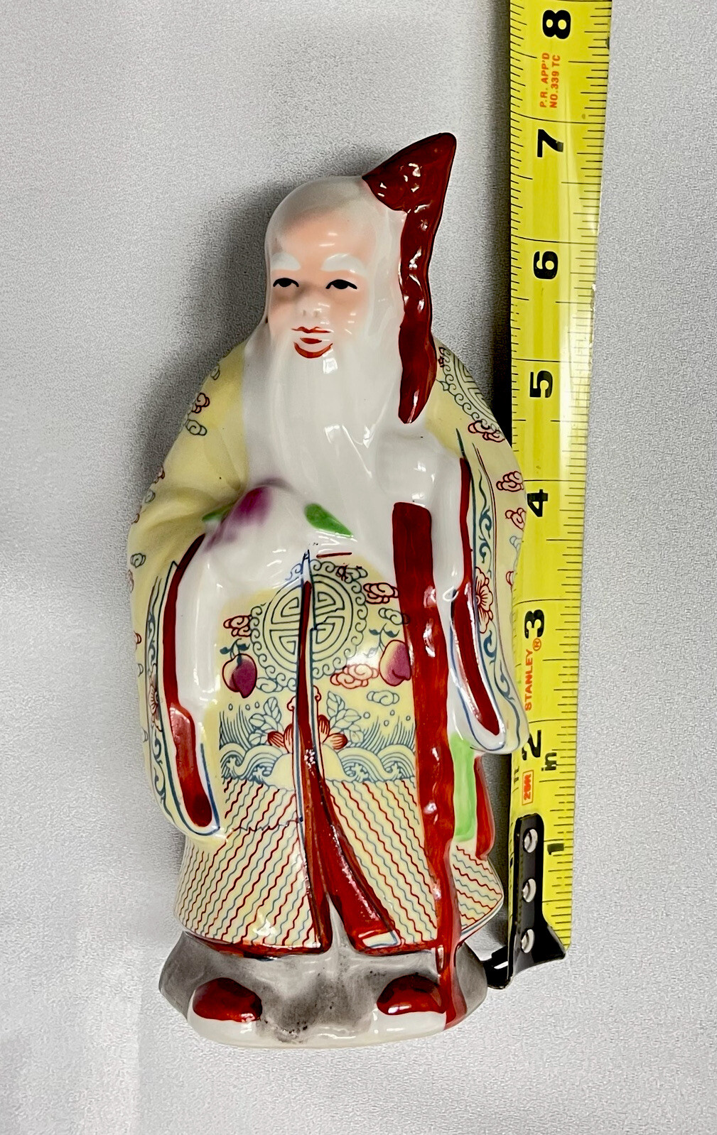 VINTAGE CHINESE FAMILLE ROSE PORCELAIN STATUE GOD OF LONGEVITY SHOU LAO ...
