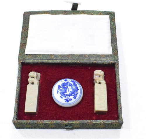 Chinese Carved Soapstone Chop Ink Set | eBay