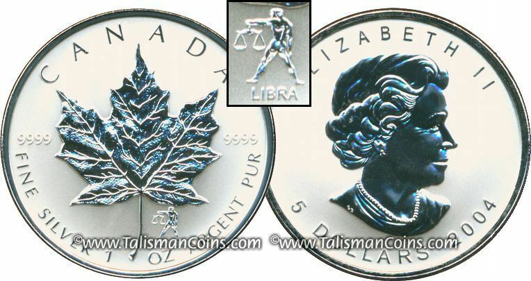 Canada 2004 Libra Scales Roman Zodiac Privy Mark $5 Silver Maple Leaf ...