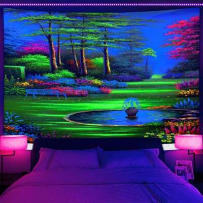 Vintage Garden Wall Art Poster Blacklight Tapestry UV Reactive Wall ...