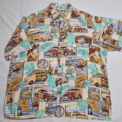 REYN SPOONER AMERICAN CLASSICS FORD WOODY TIKI HAWAIIAN SHIRT MENS SIZE ...