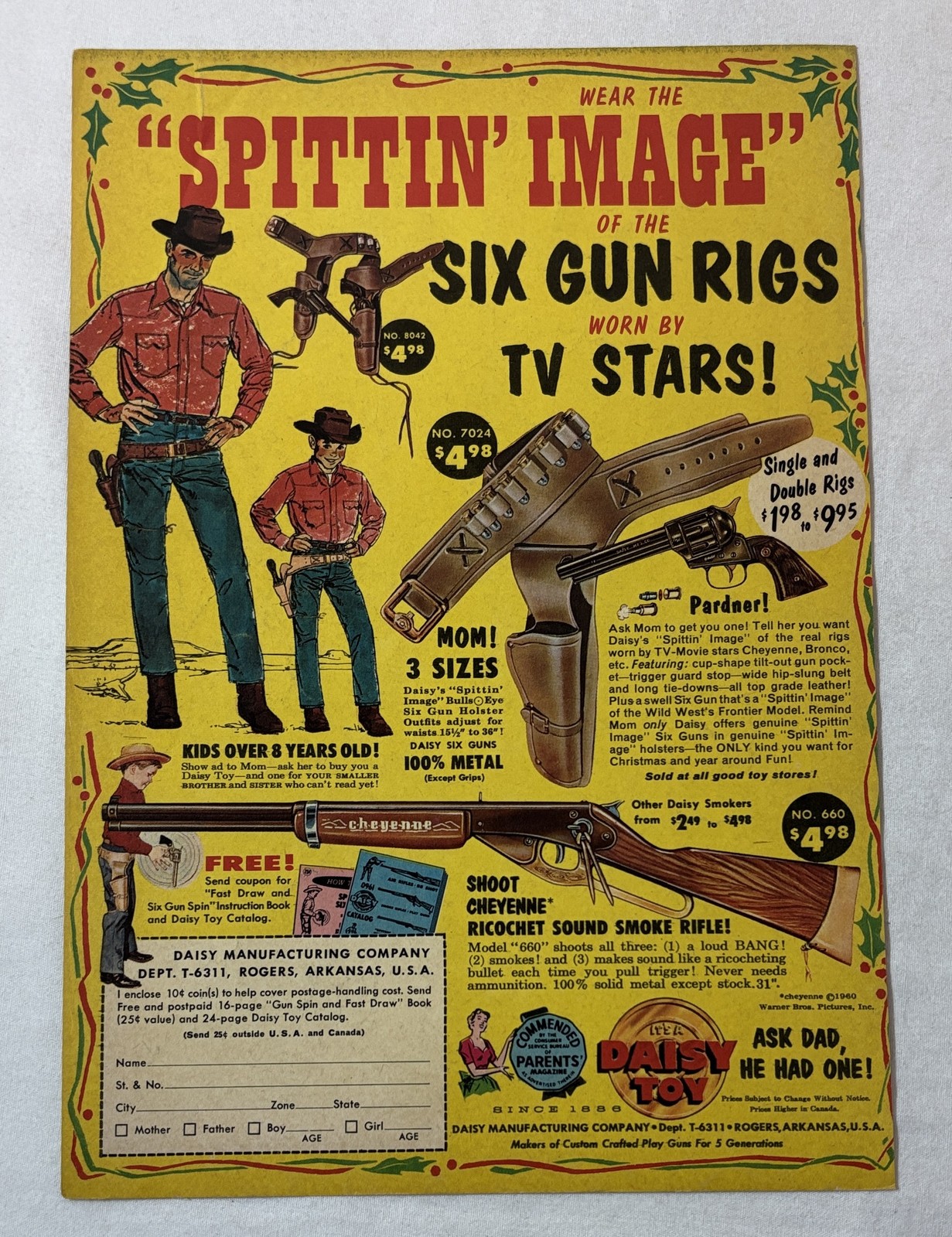 1960 Daisy bb gun air rifle ad page ~ SPITTIN' IMAGE SIX GUN RIGS | eBay