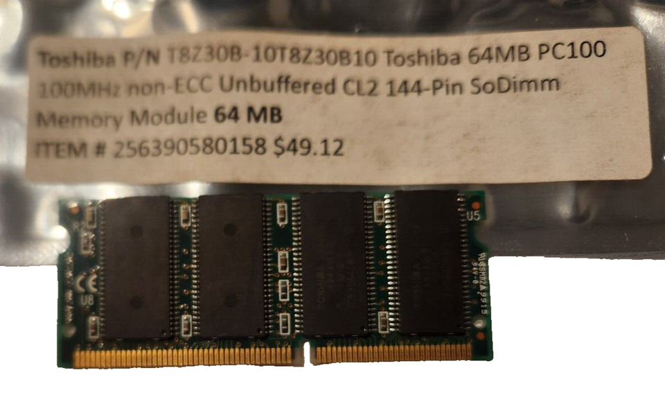 T8Z30B10 Toshiba 64MB PC100 100MHz non-ECC Unbuffered CL2 144-Pin ...