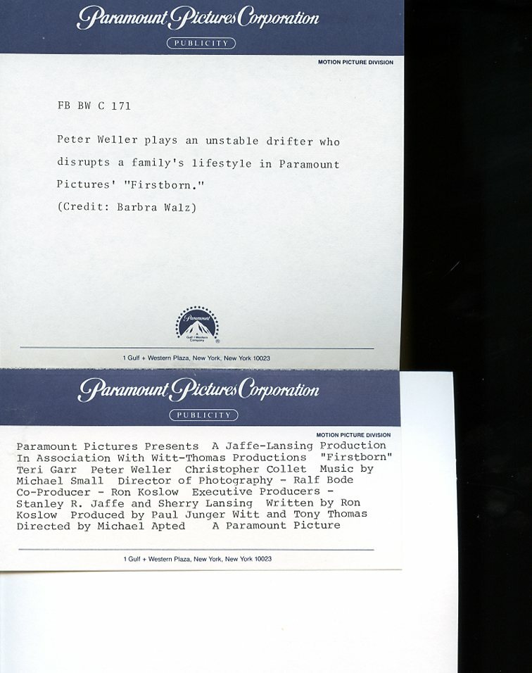 PETER WELLER FIRSTBORN ORIGINAL 8x10" PHOTO #A2824 | eBay