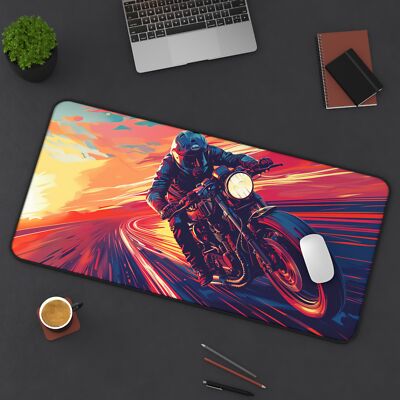 XL Desk Mat Motorcycle Riding Dreamscape with Retro Vibes Mouse Pad ...