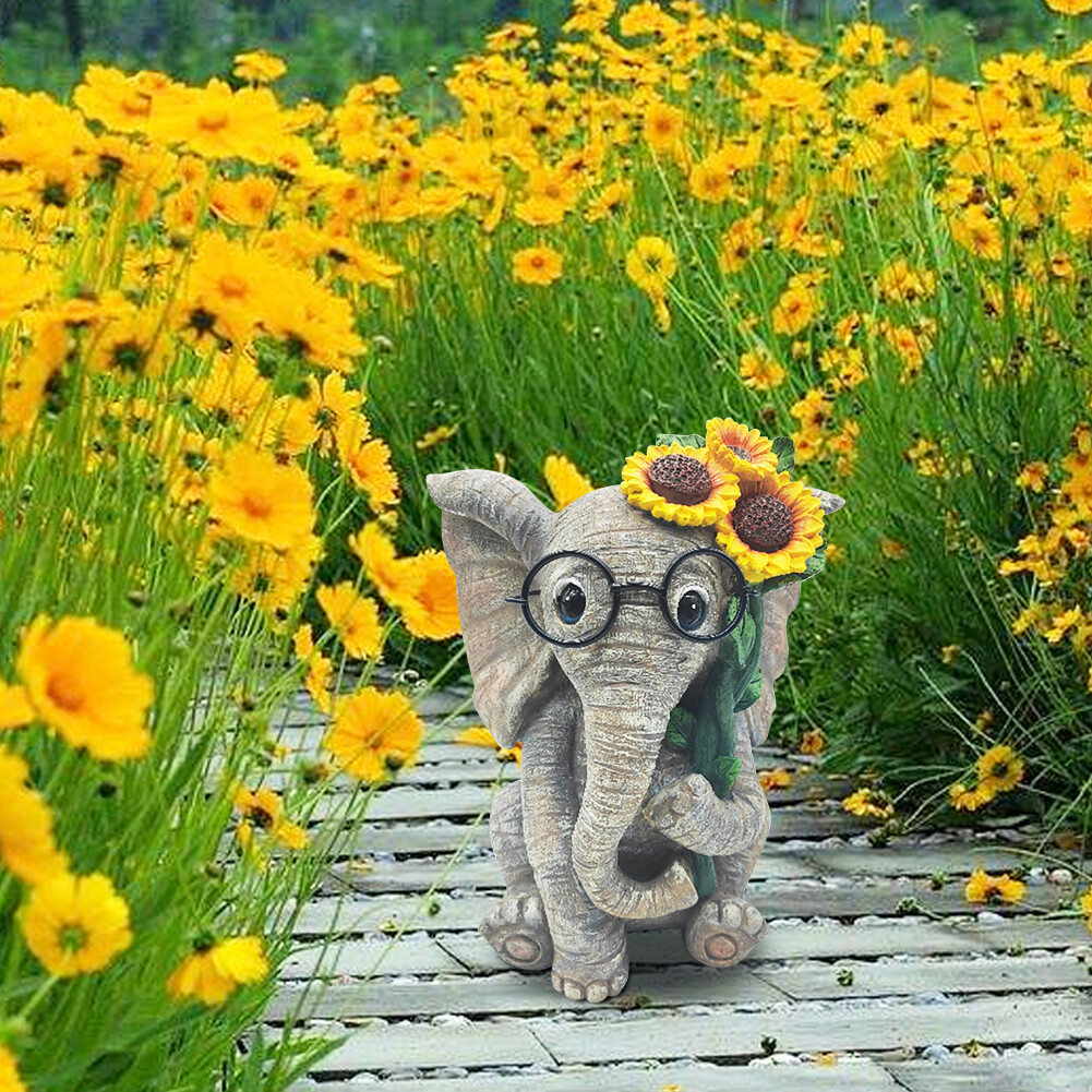 Solar Elephant Animal Statue Resin Night Light for Garden Yard Decor ...