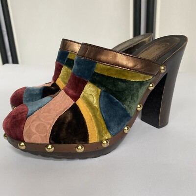 Coach Women 6.5M Block Heels Studded Suede Colorblock Luxury Designer ...