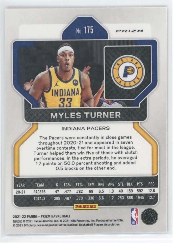 MYLES TURNER 2021-22 PANINI PRIZM RUBY WAVE #175 | eBay