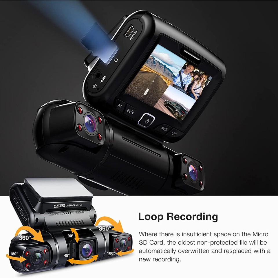 Car Dash Camera 3 Lens Panoramic Vehicle Cam Recorder Wifi DVR Driving ...