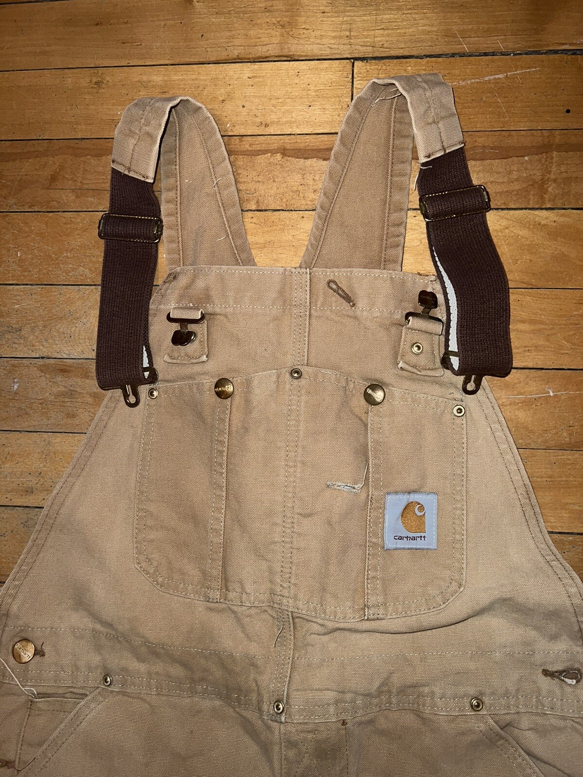 Carhartt Double Knee R01BRN Duck Canvas Bibs Overalls Mens 36X32 USA ...