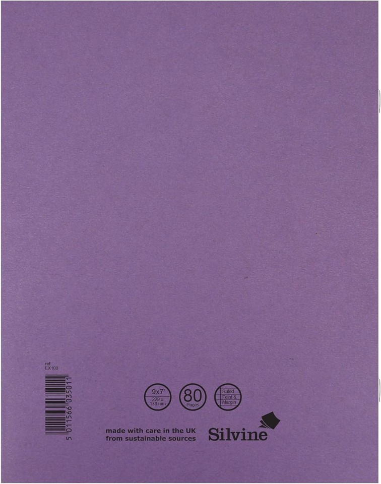 Silvine Exercise Book 229 x 178mm Ruled with Margin Purple (10 Pack ...