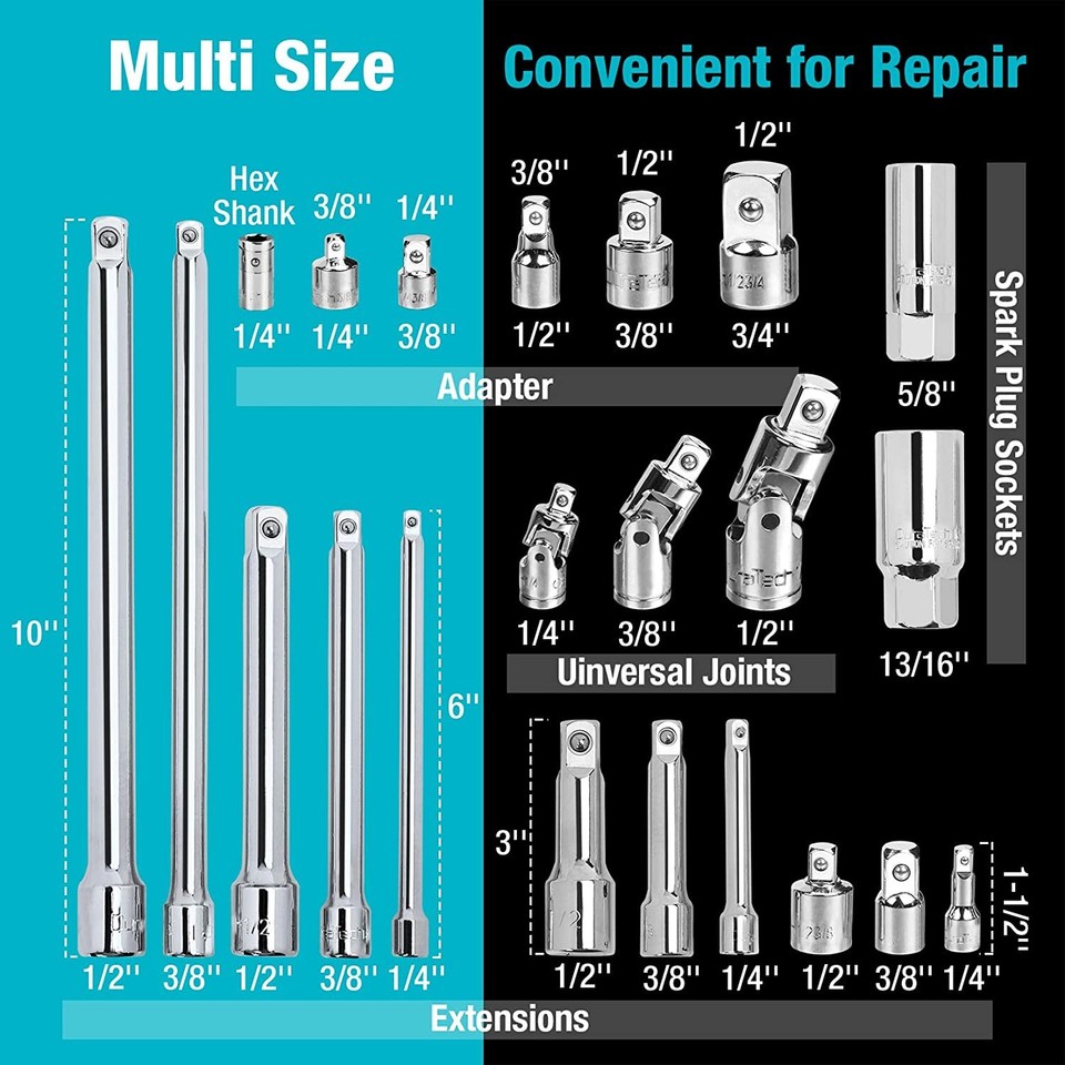 DURATECH 22-Piece Drive Tool Accessory Set, Including 1/4 3/8 1/2 ...