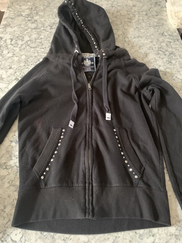 Womens /jrs XS PINK black zip front sweatshirt peace sign see pics | eBay